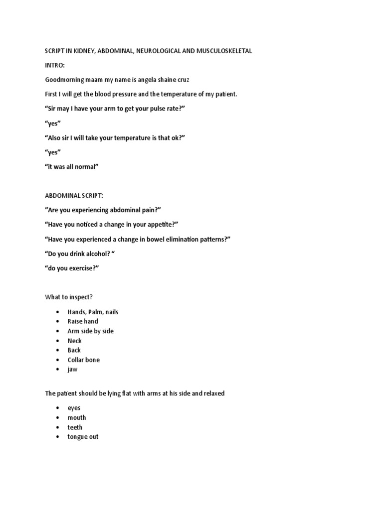 SCRIPT - ASSESSMENT (AutoRecovered) | Download Free PDF | Abdomen ...