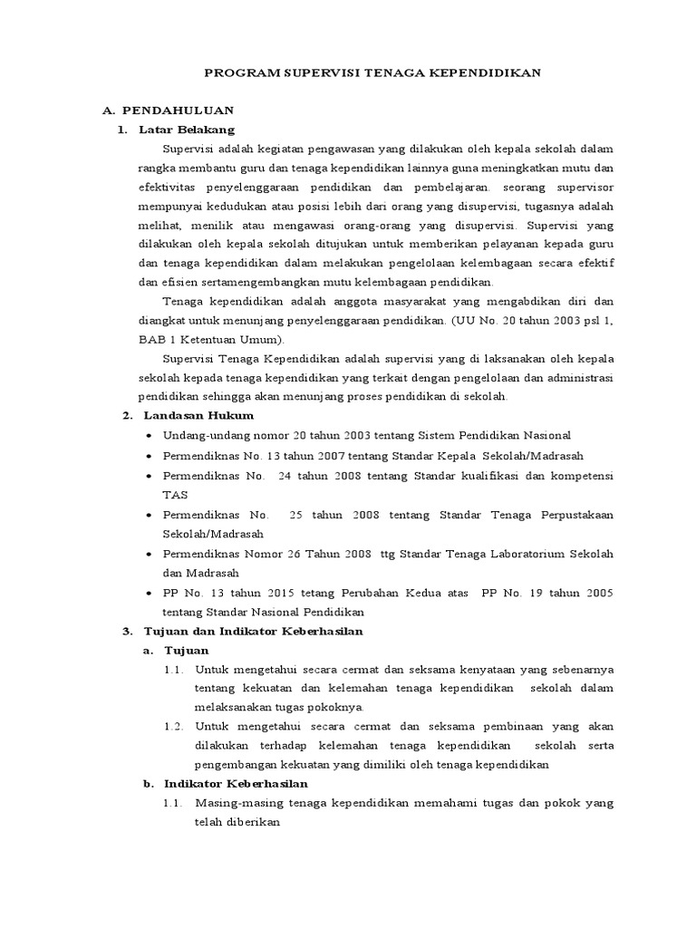 Supervisi Tendik Contoh Program Supervisi Tenaga Kependidikan | PDF ...