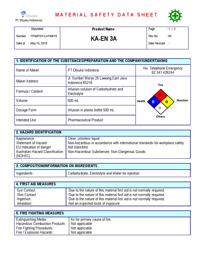 Ka-En 3A: Material Safety Data Sheet | PDF | Occupational Safety And ...