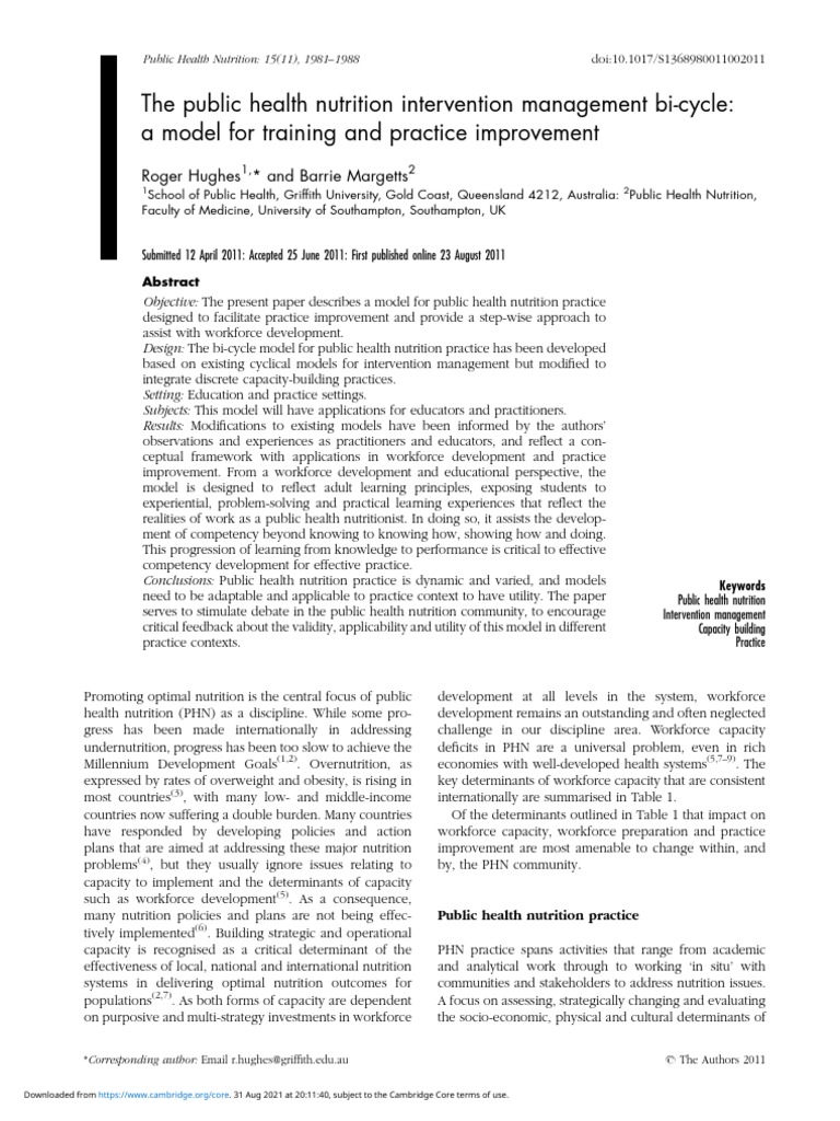 Bi-Cycle Model for Public Health Nutrition | PDF | Evaluation ...