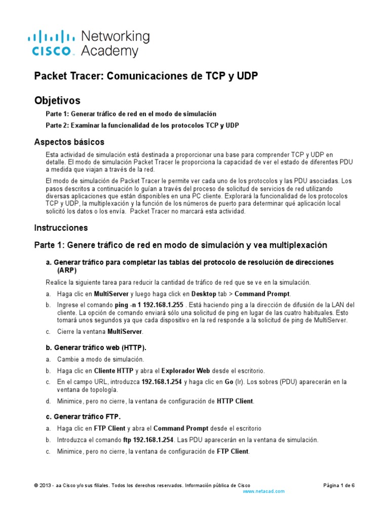 14.8.1 Packet Tracer - TCP and UDP Communications | PDF | Protocolo de Control de Transmisión ...