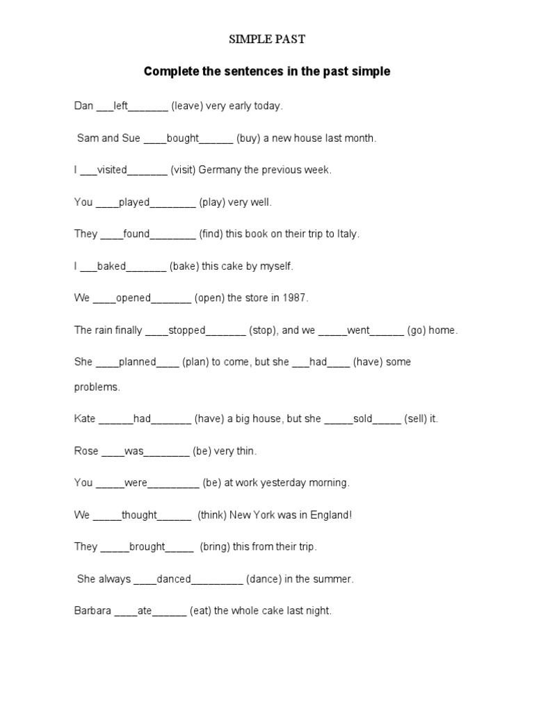 Complete The Sentences in The Past Simple | PDF