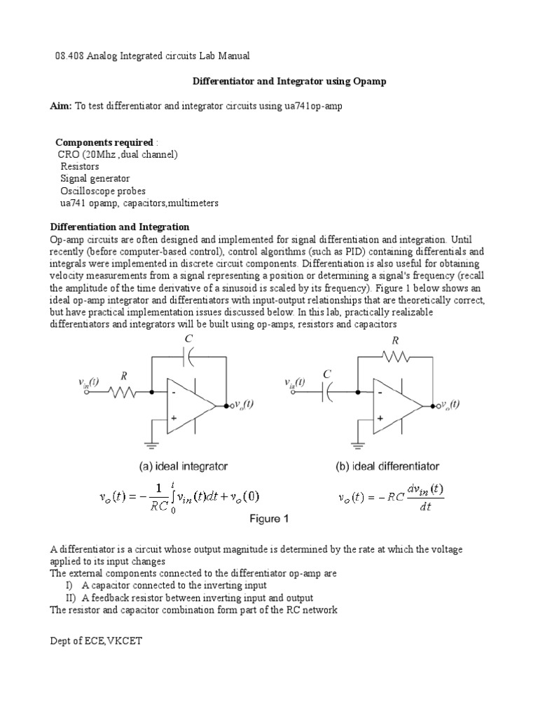 Aim: To Test Differentiator and Integrator Circuits Using Ua741op-Amp ... Aim: To Test Differentiator and Integrator Circuits Using Ua741op-Amp ...