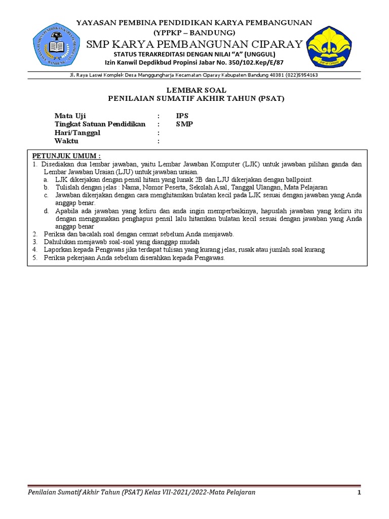 Soal Psat Ips 7 2022 | PDF