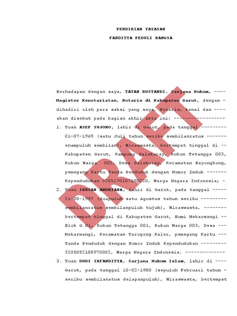 Draft Rev - Yayasan Fanditya Peduli Bangsa | PDF | Pengelolaan Keuangan & Uang