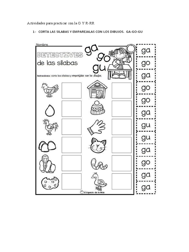 Actividades de sílabas G y R-RR | PDF | Artes del Lenguaje y Comunicación
