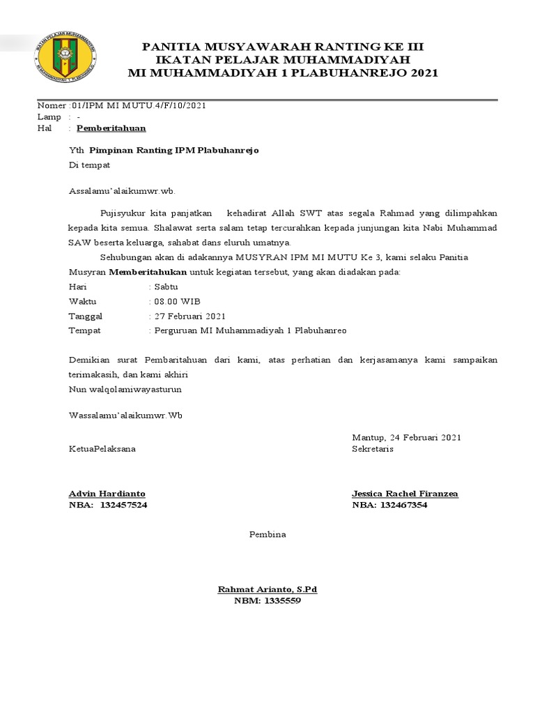 Surat Pemberitahuan | PDF | Olahraga & Rekreasi
