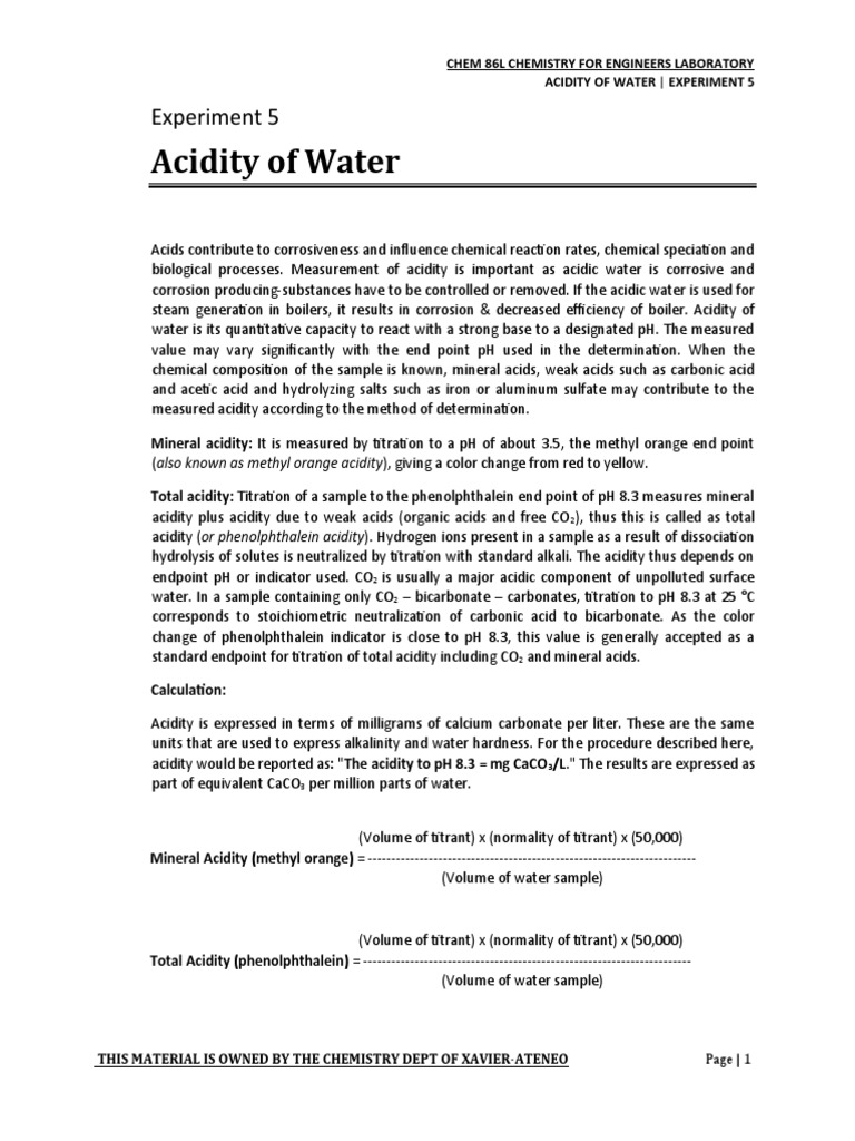 Water Acidity Measurement Experiment | PDF | Chemistry | Titration