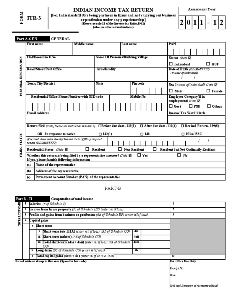 ITR-3 Indian Income Tax Return: Part A-GEN | PDF | Tax Deduction | Taxes