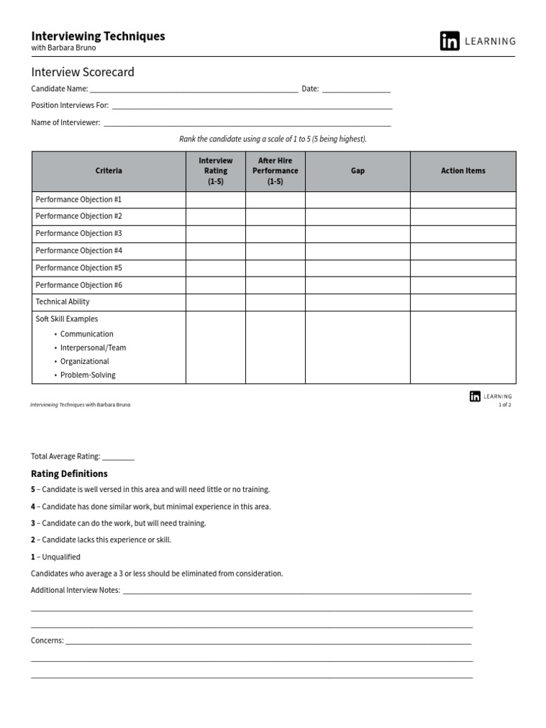 Interview Scorecard: Interviewing Techniques | PDF | Skill | Cognition