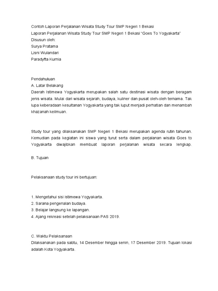 Laporan Study Tour ke Yogyakarta SMP | PDF | Perjalanan