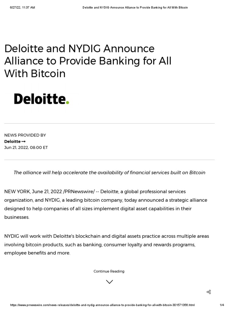 Deloitte and NYDIG Announce Alliance To Provide Banking For All With ...