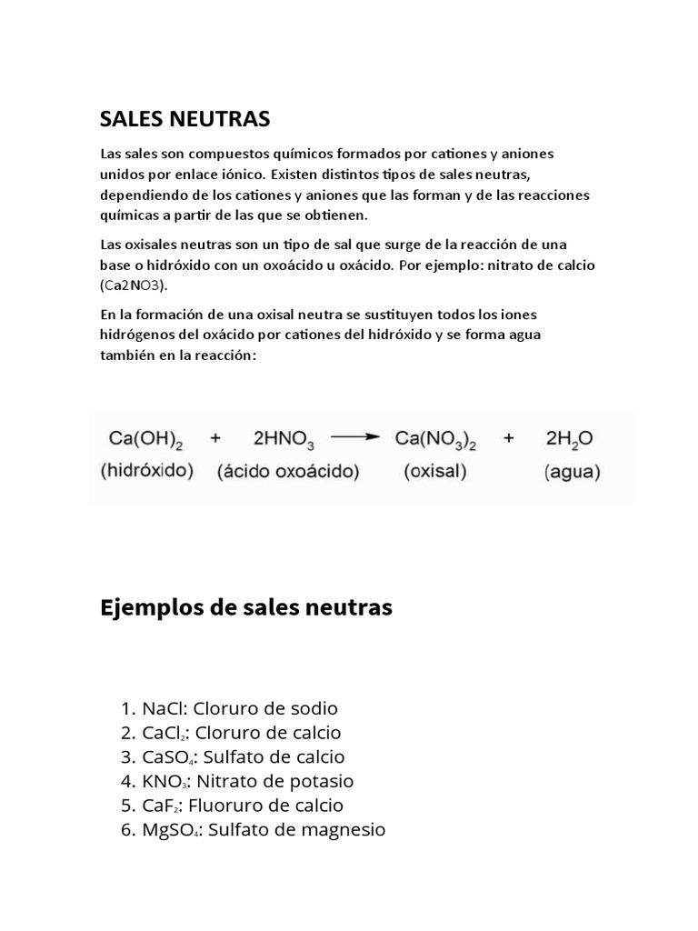 Ejemplos y formación de sales neutras | PDF | Ciencias sociales ...