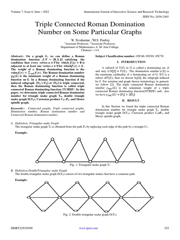 Triple Connected Roman Domination Number On Some Particular Graphs | Download Free PDF | Vertex ...