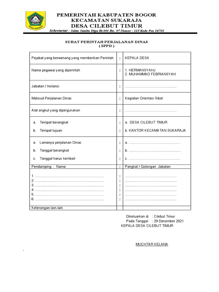 Surat Perintah Perjalanan Dinas (SPPD) | PDF