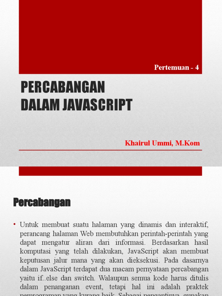 Percabangan JS: if, else, switch | PDF