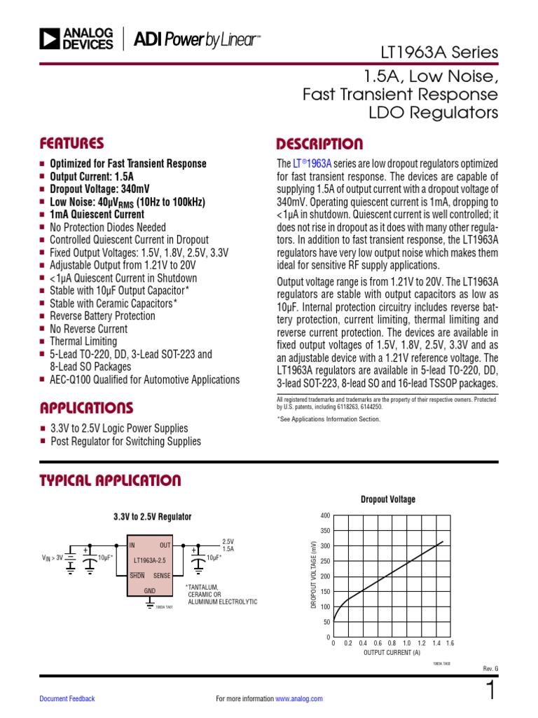 Description Features: LT1963A Series 1.5A, Low Noise, Fast Transient ...