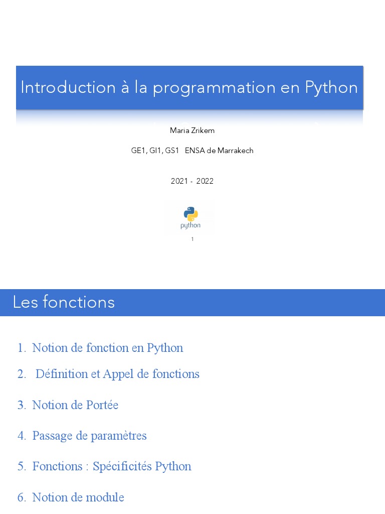 Introduction aux Fonctions Python | PDF | Python (Langage de programmation) | Paramètre ...