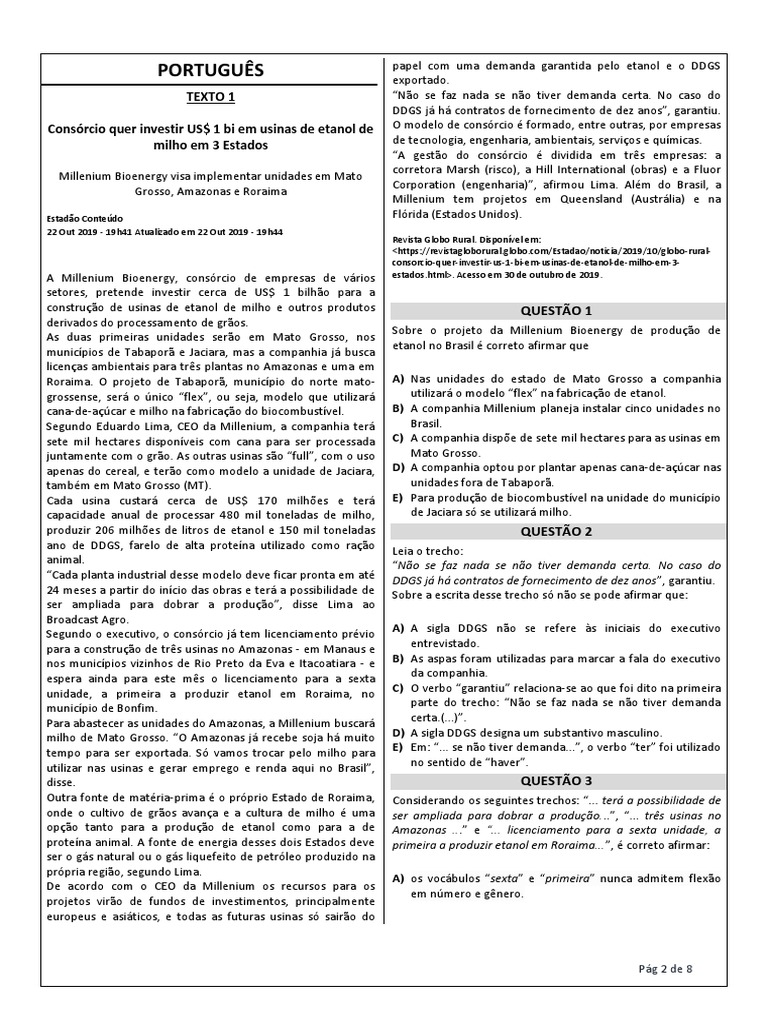 Caderno de Provas - EAGRO - Integrado 2020 | PDF | Triângulo | Anne Frank