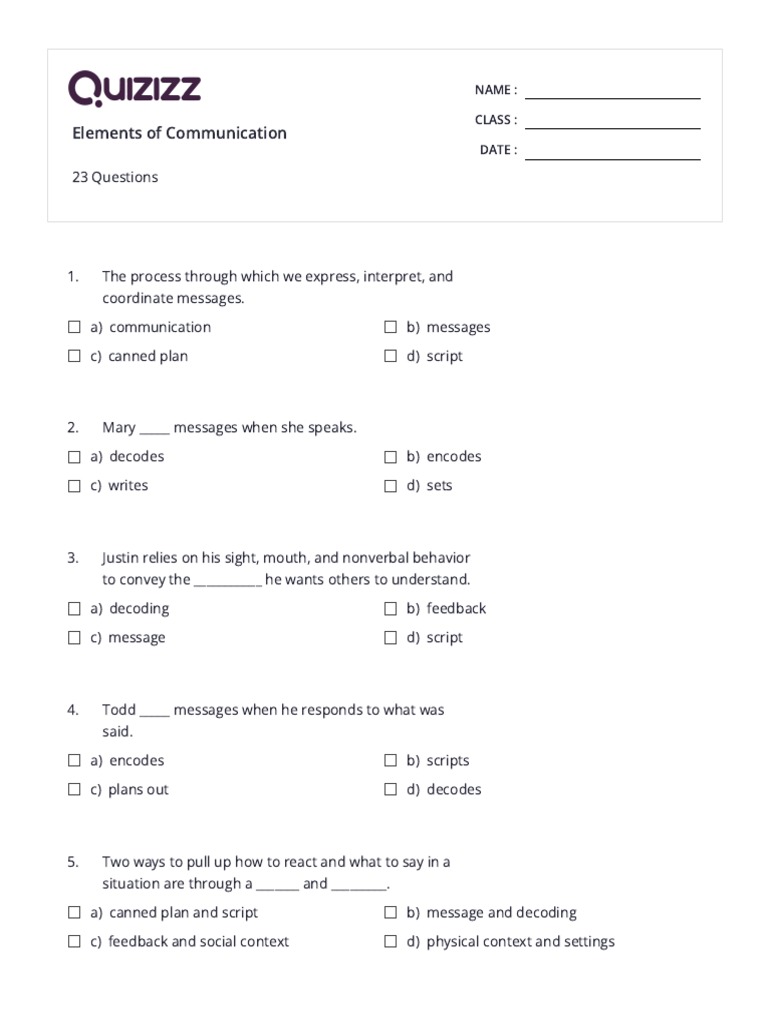 Elements of Communication Quiz | PDF | Communication | Cognitive Science