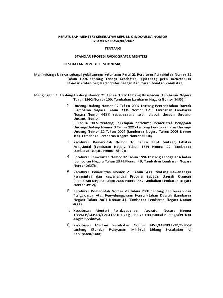 Standar Profesi Radiografer 2007 | PDF | Sains & Matematika
