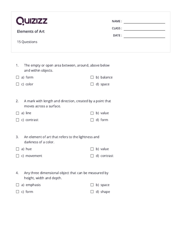 Elements of Art - Print - Quizizz | PDF | Color | Electromagnetic Radiation