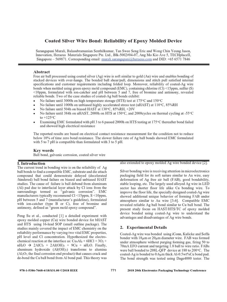 EPTC2018 - Coated Silver Wire Bond - Reliability of Epoxy Molded Device ...