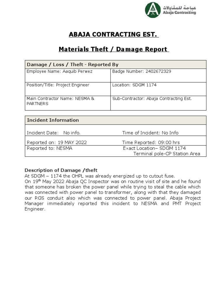 Cable Theft Report SDGM 1174 | PDF