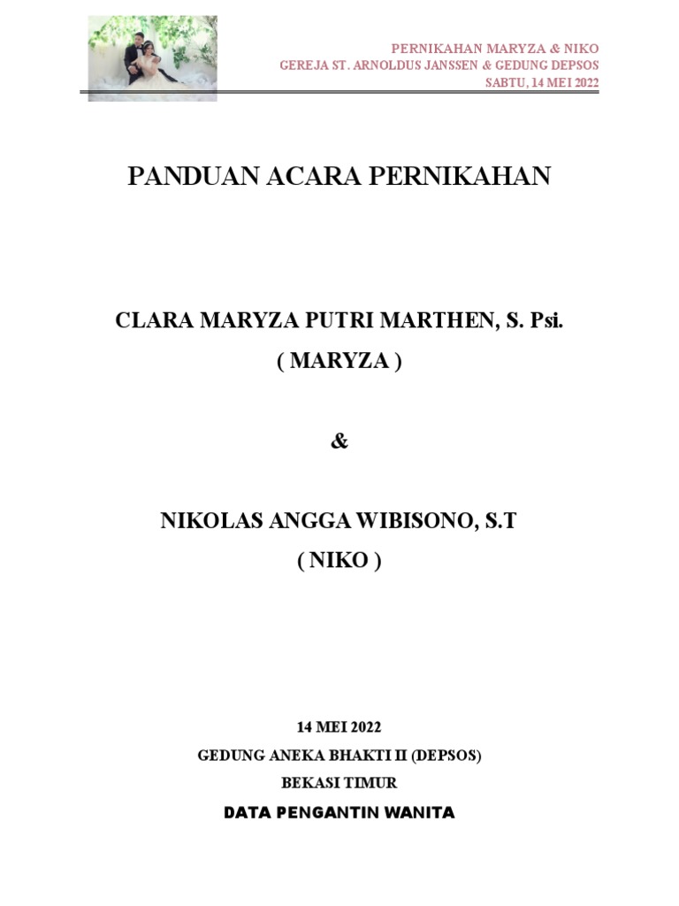 Panduan Pernikahan Maryza & Niko | PDF