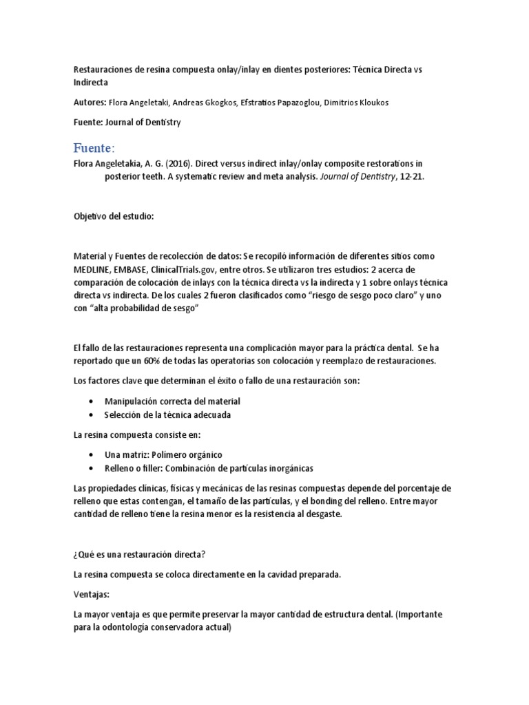 Restauraciones de Resina Compuesta Directa e Indirecta | PDF ...