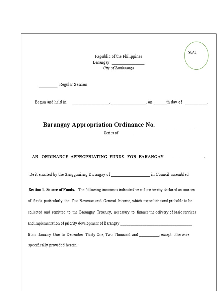 Barangay Appropriation Ordinance | PDF | Taxes | Revenue Barangay Appropriation Ordinance | PDF | Taxes | Revenue
