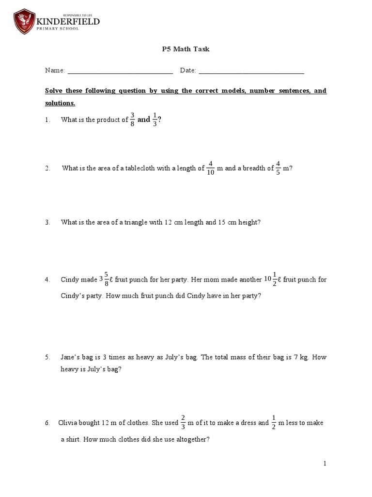 P5 Math Problem Solving Tasks | PDF | Area | Mathematics