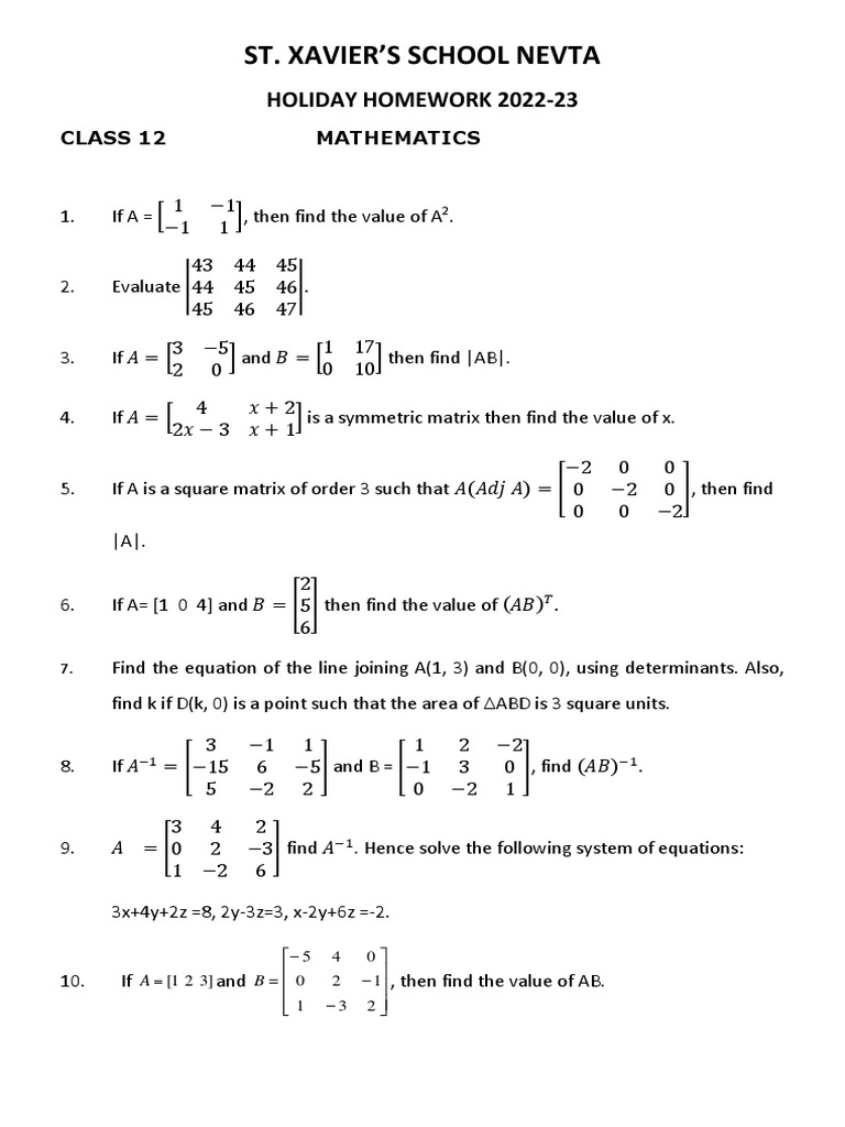 St. Xavier'S School Nevta: Holiday Homework 2022-23 | Download Free PDF ...