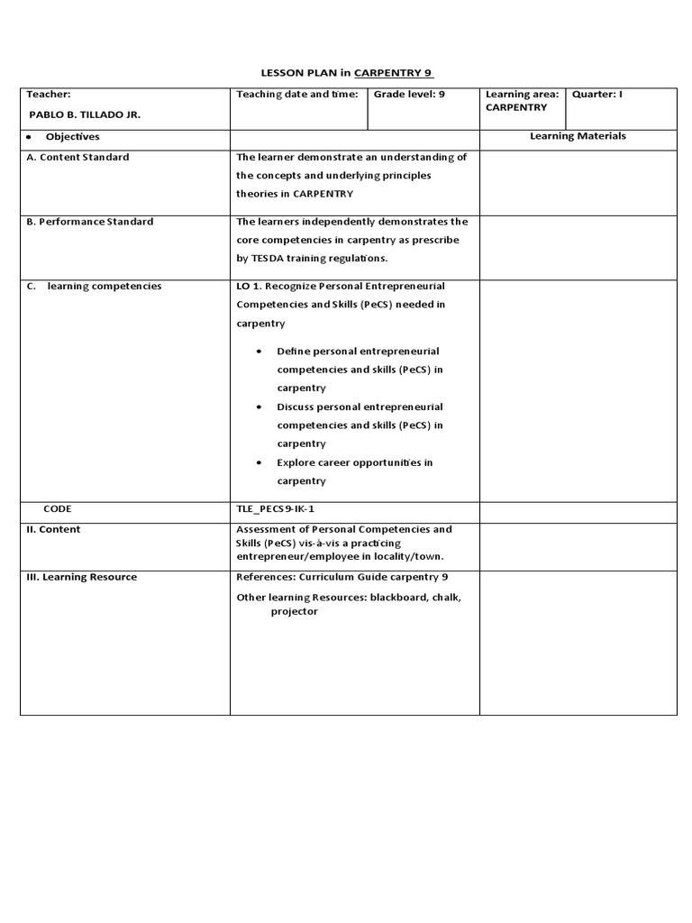 Lesson Plan For Movs | PDF | Construction | Welding