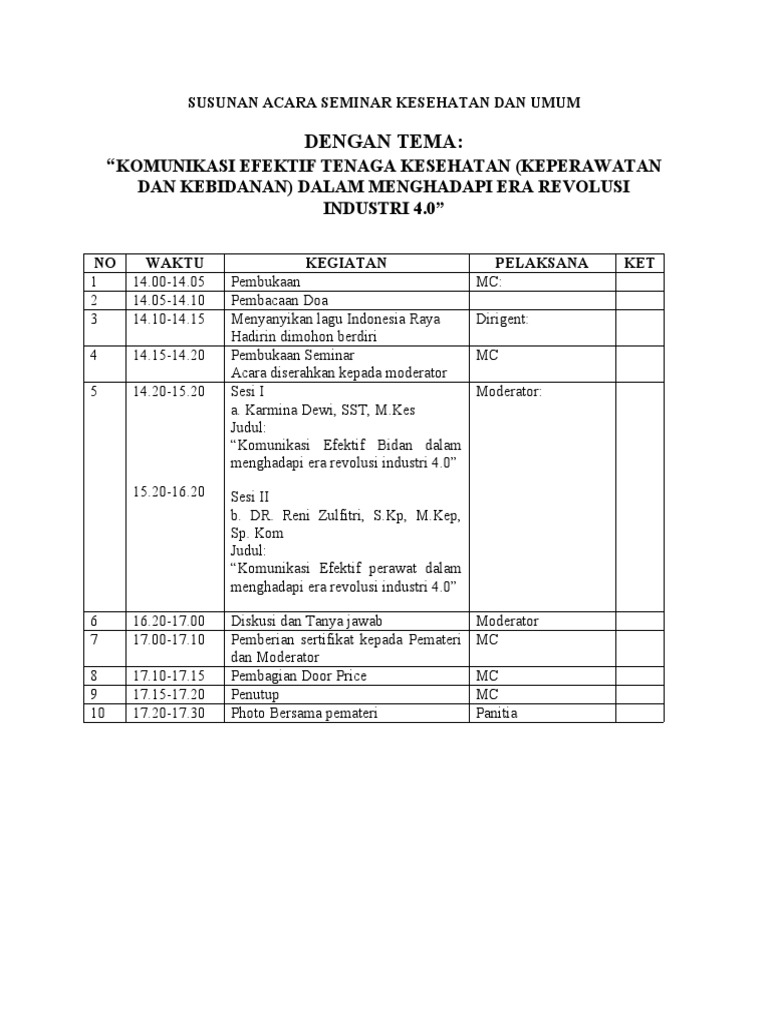 Susunan Acara Seminar Kesehatan Dan Umum | PDF