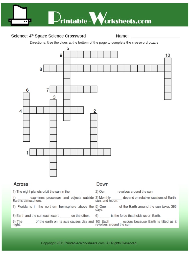 Science: 4 Space Science Crossword Name | PDF