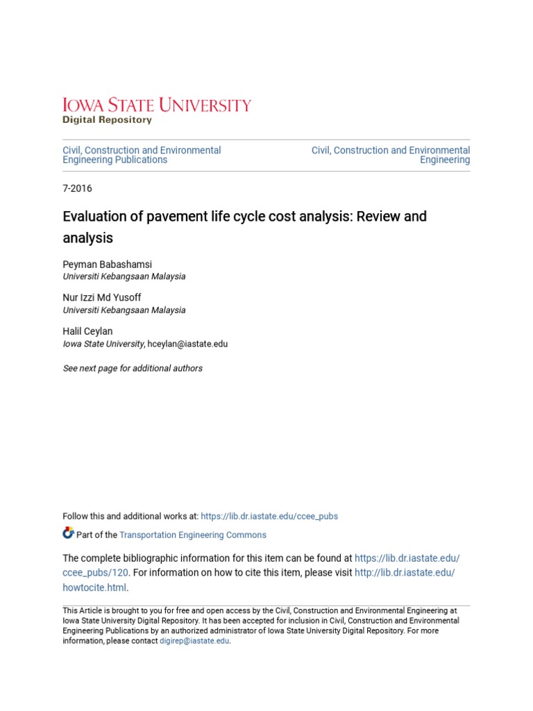 Evaluation Of Pavement Life Cycle Cost Analysis Review And Analy