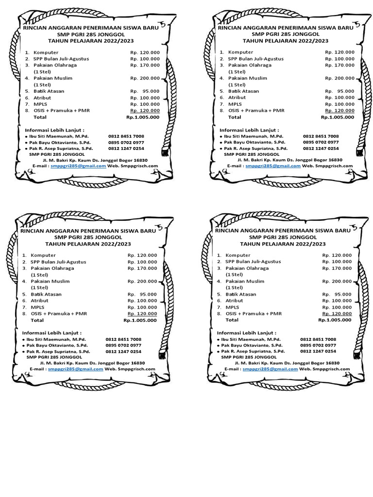 Rincian Biaya PPDB 2022-2023 | PDF