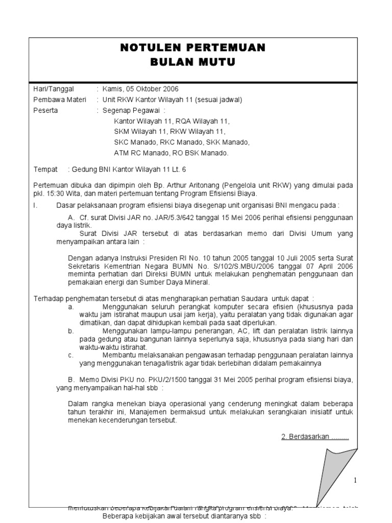 Contoh Format Notulen | PDF