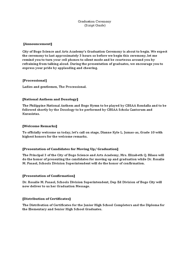 Graduation Ceremony Final Script | PDF