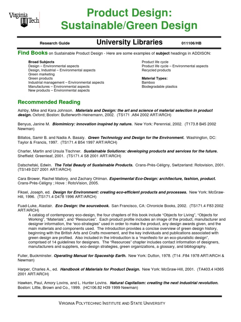 Product Design: Sustainable/Green Design: University Libraries | PDF ...
