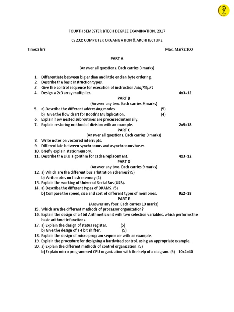 1 CS202 Computer Organisation Architecture - Model QP | PDF | Subroutine | Array Data Structure