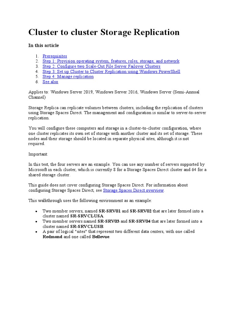 Cluster To Cluster Storage Replication Pdf Replication Computing Computer Cluster