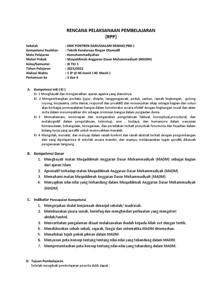RPP XI TKJ 1: Muqaddimah MADM | PDF