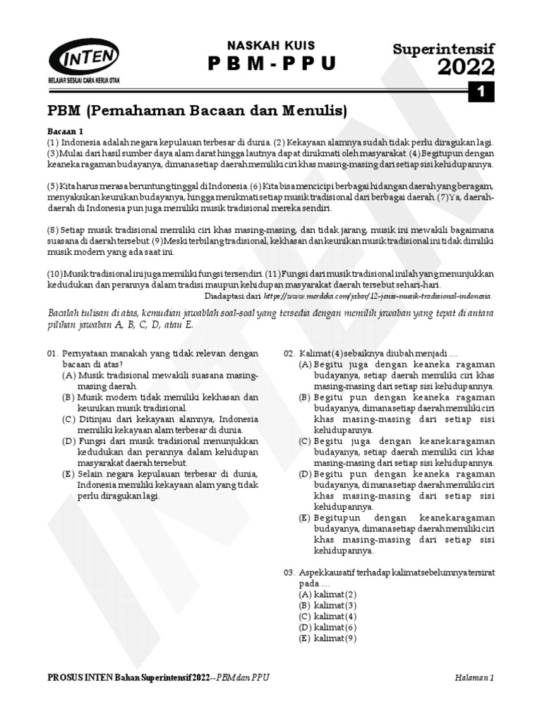 Kuis Pbm-Ppu (1) Superintensif 2022 | PDF