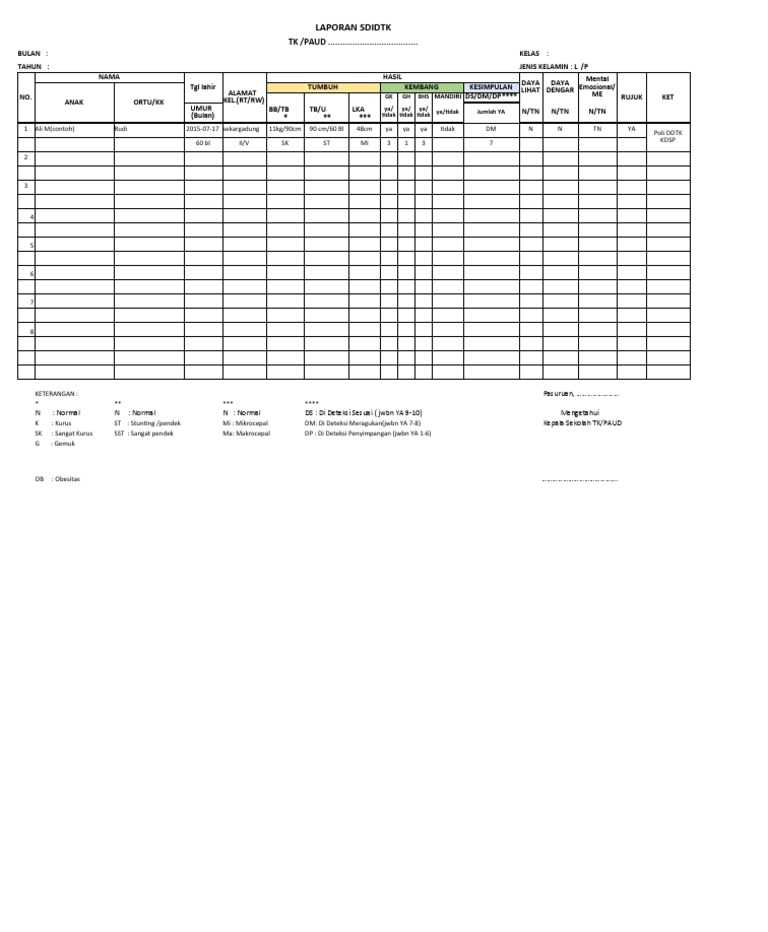 Laporan Sdidtk TK Paud | PDF