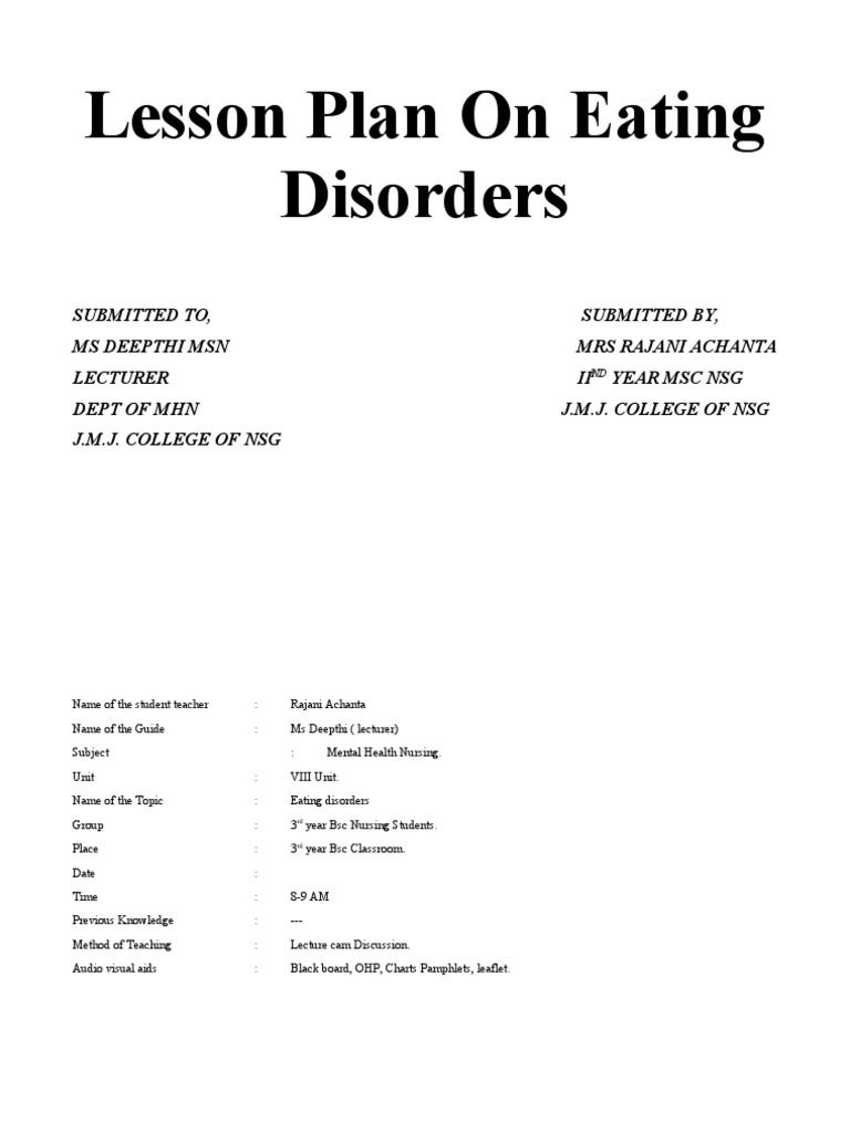 Lesson Plan On Eating Disorders | PDF | Anorexia Nervosa | Bulimia Nervosa