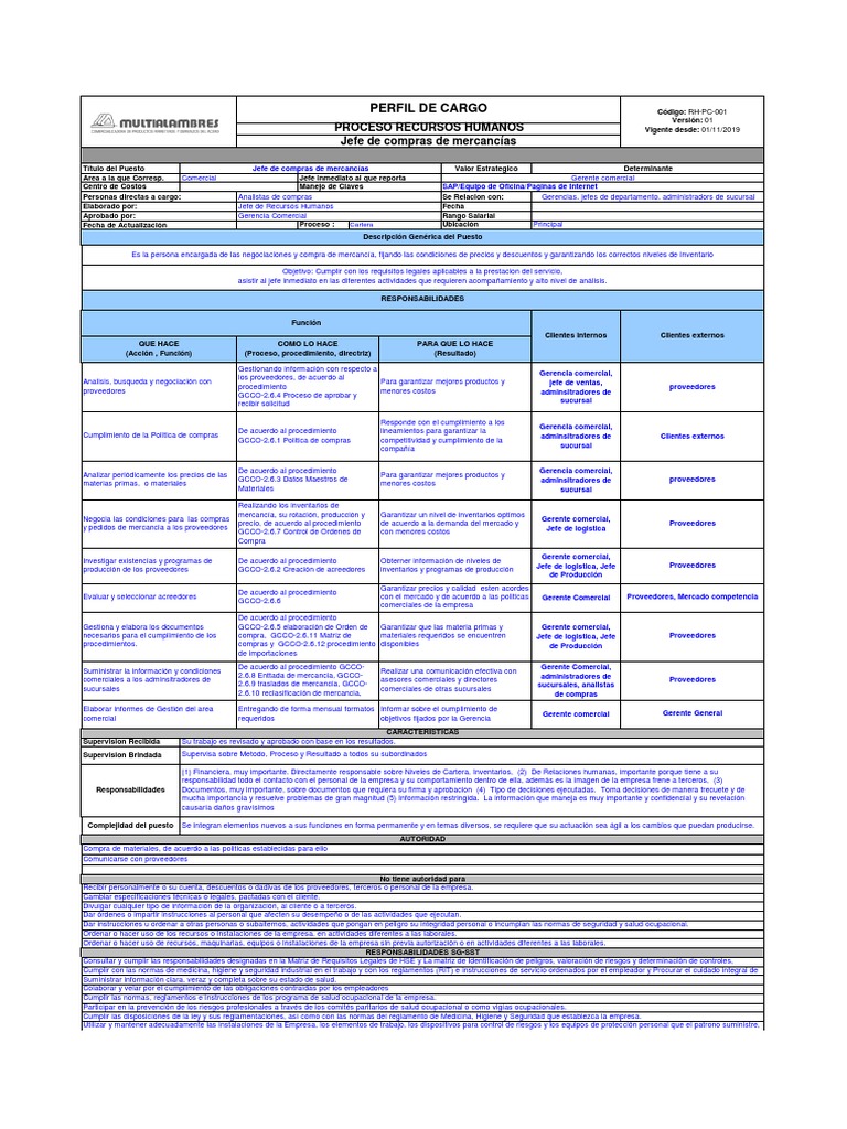 Perfil Jefe de Compras | PDF | Seguridad y salud ocupacional | Logística