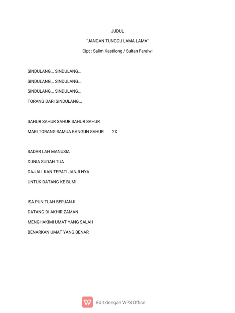 Jangan Tunggu Lama-Lama Lagu | PDF