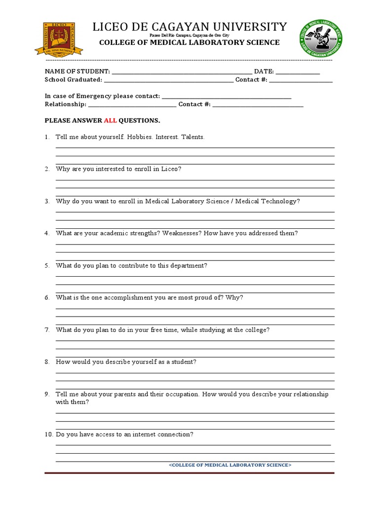 Liceo de Cagayan Student Questionnaire | PDF | Science
